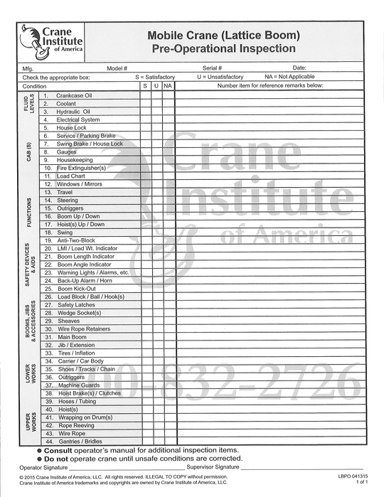 Pre-Operational Checklist - Mobile Crane (Lattice Boom) – Crane ... Pre-Operational Checklist - Mobile Crane (Lattice Boom) – Crane ...
