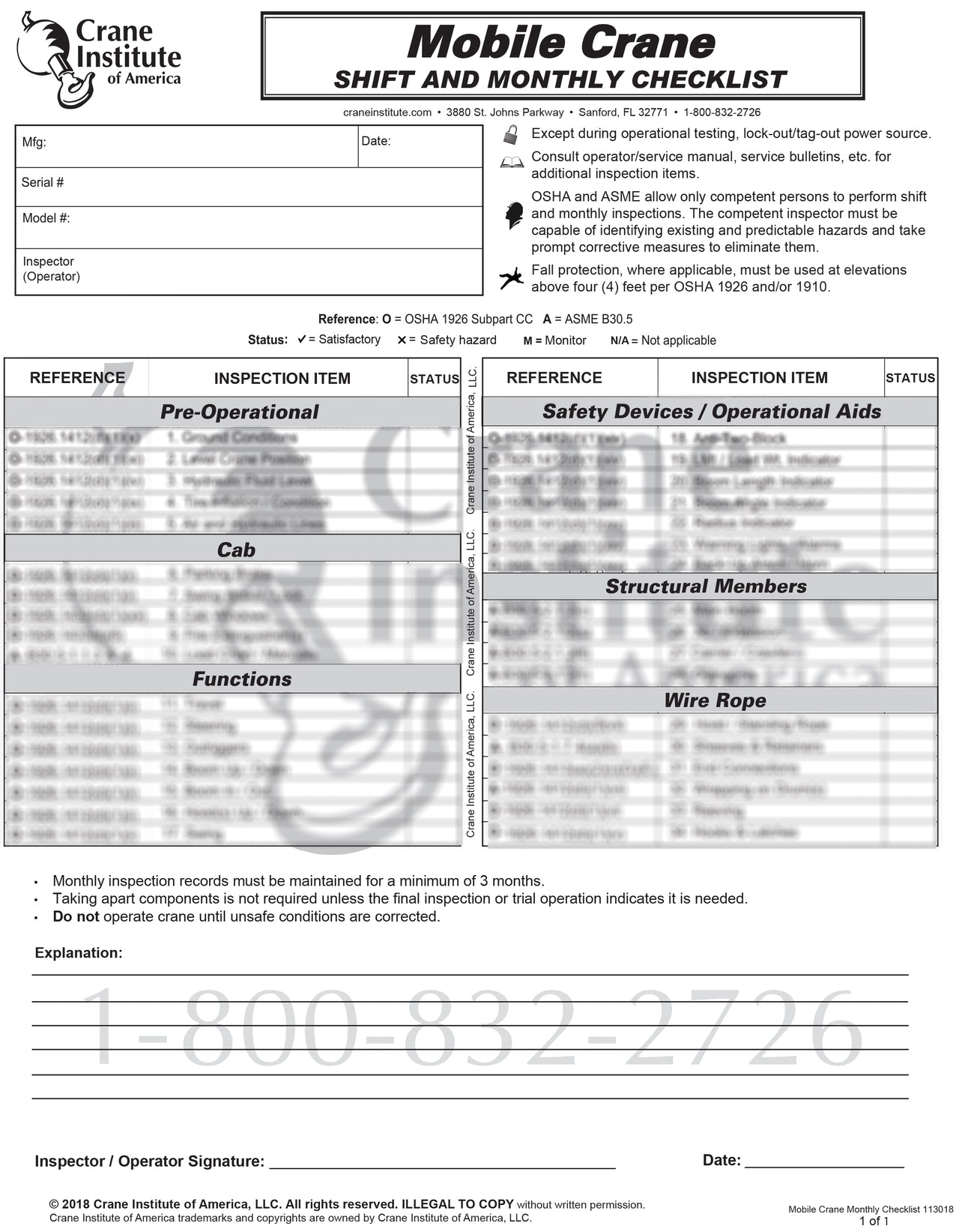Mobile Crane - Shift and Monthly Checklist – Crane Institute of America