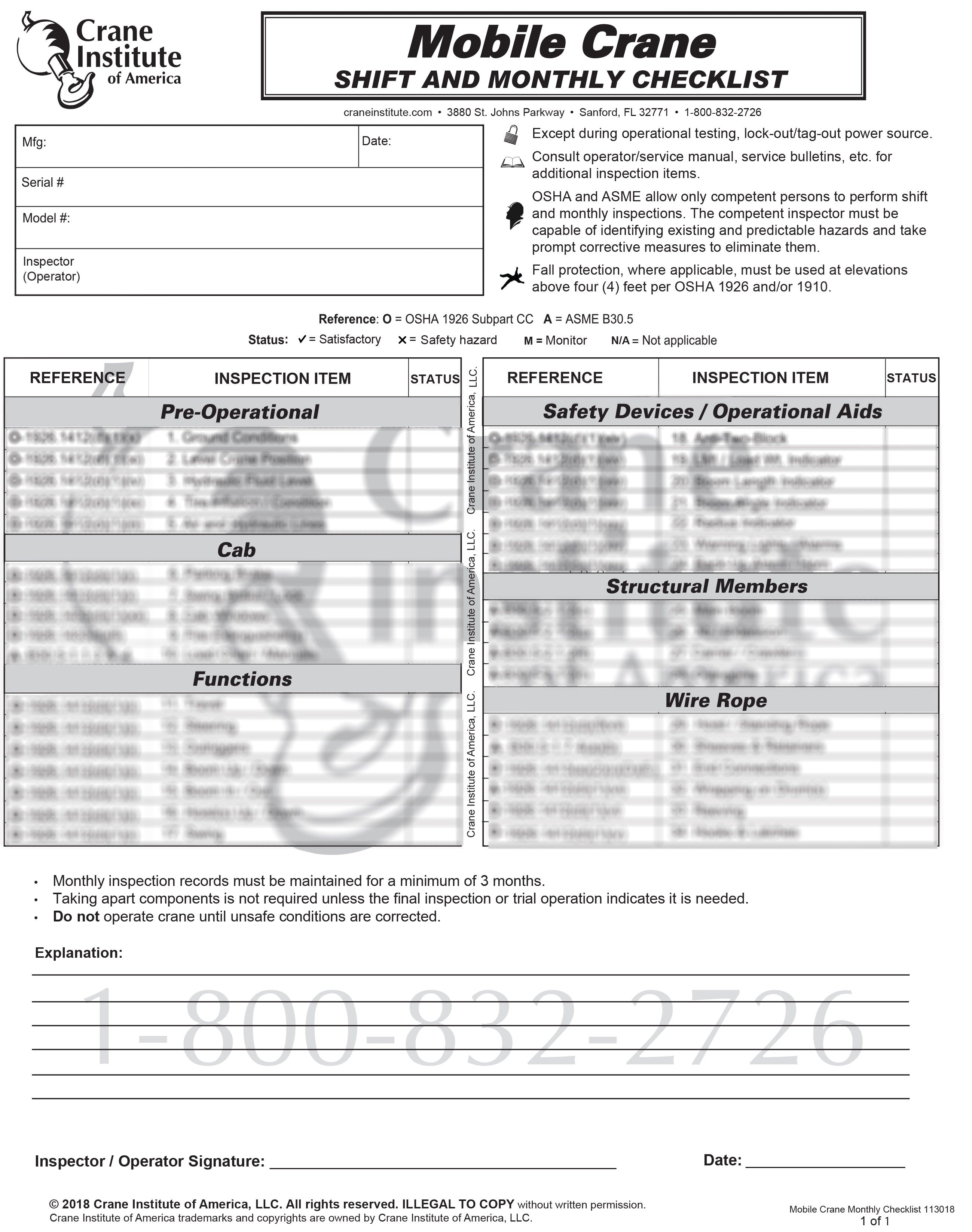 Monthly Crane Inspection Checklist Crane Inspection Services
